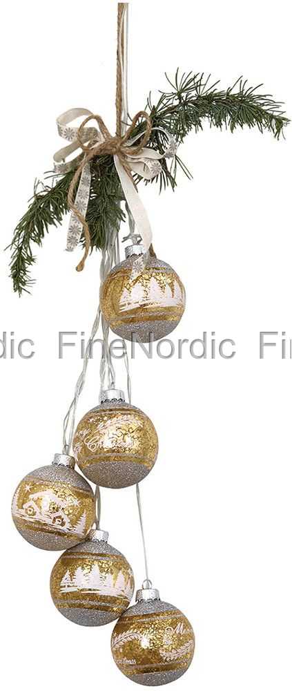 GreenGate Julepynt - Light String with 5 stk Glass Balls December Gold