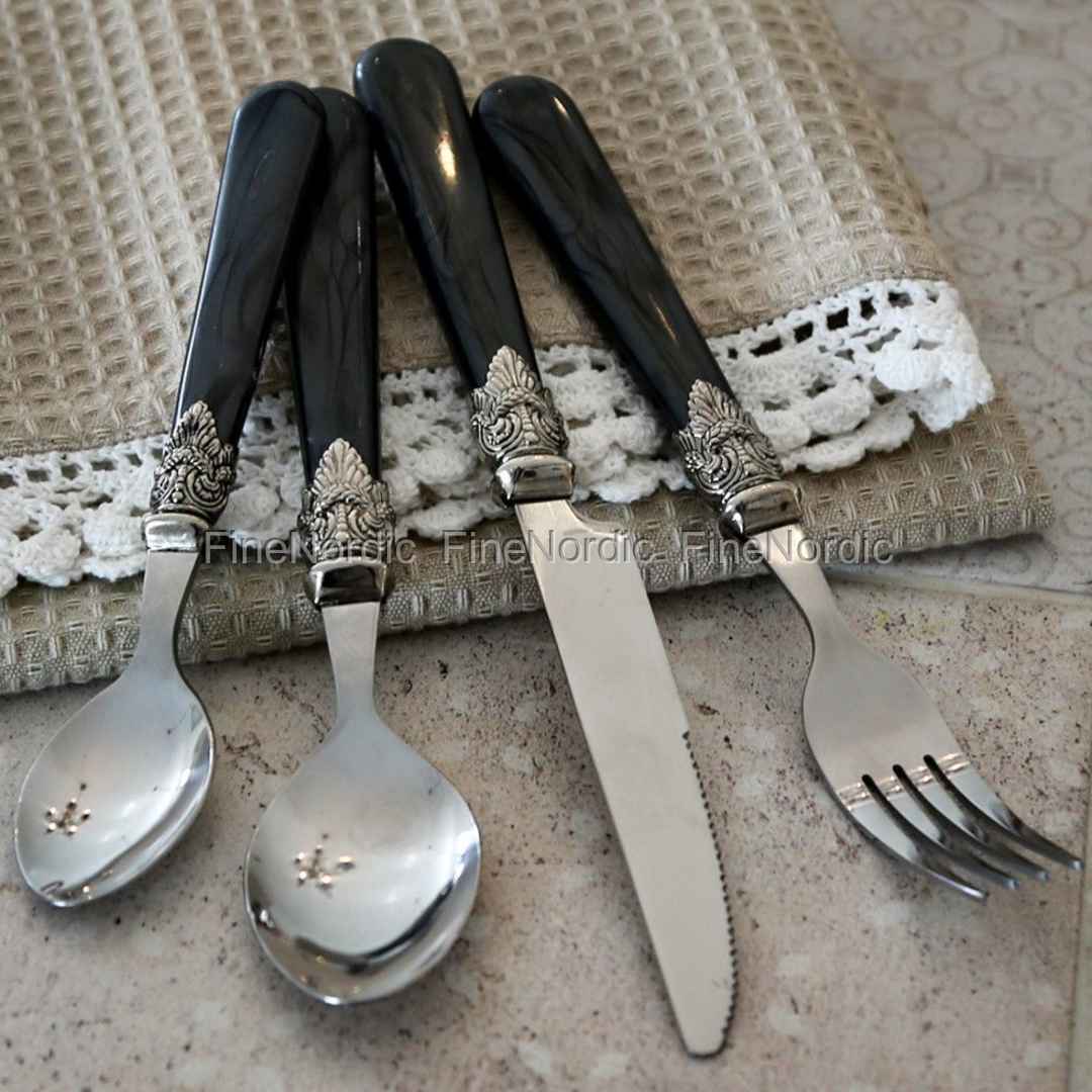 Chic Antique Bestikk med Sølv Deko Antikk Kul 16 deler