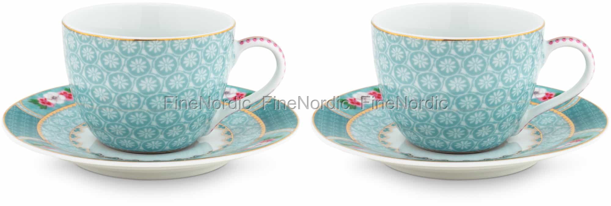 Pip Studio Espresso-kopper & Tefat Blushing Birds Blue Sett med 2