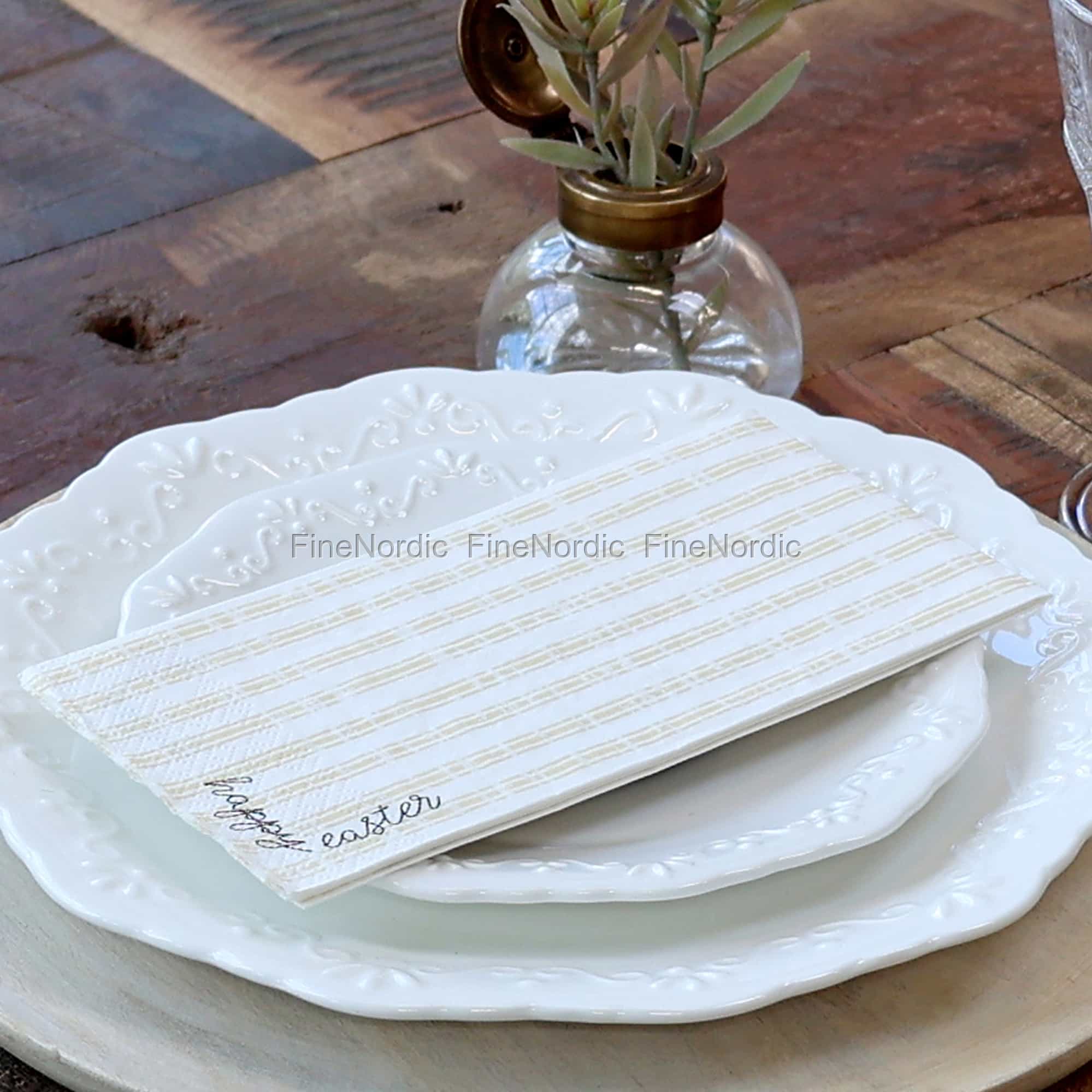 Chic Antique Papirservietter med Striper Happy Easter Honning 16 stk
