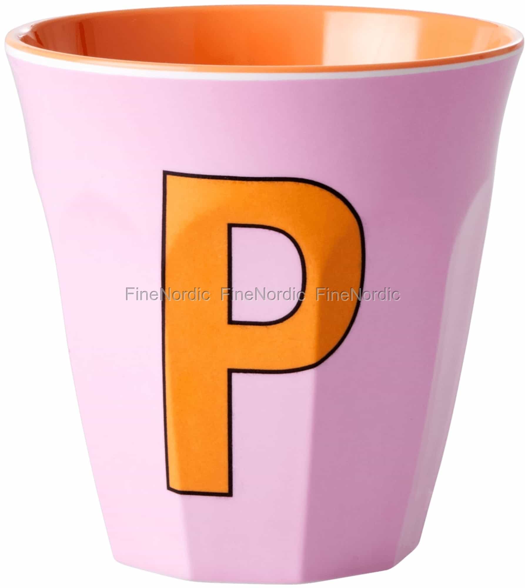 Rice Melamin Kopp med Bokstaven P - Rosa - Medium