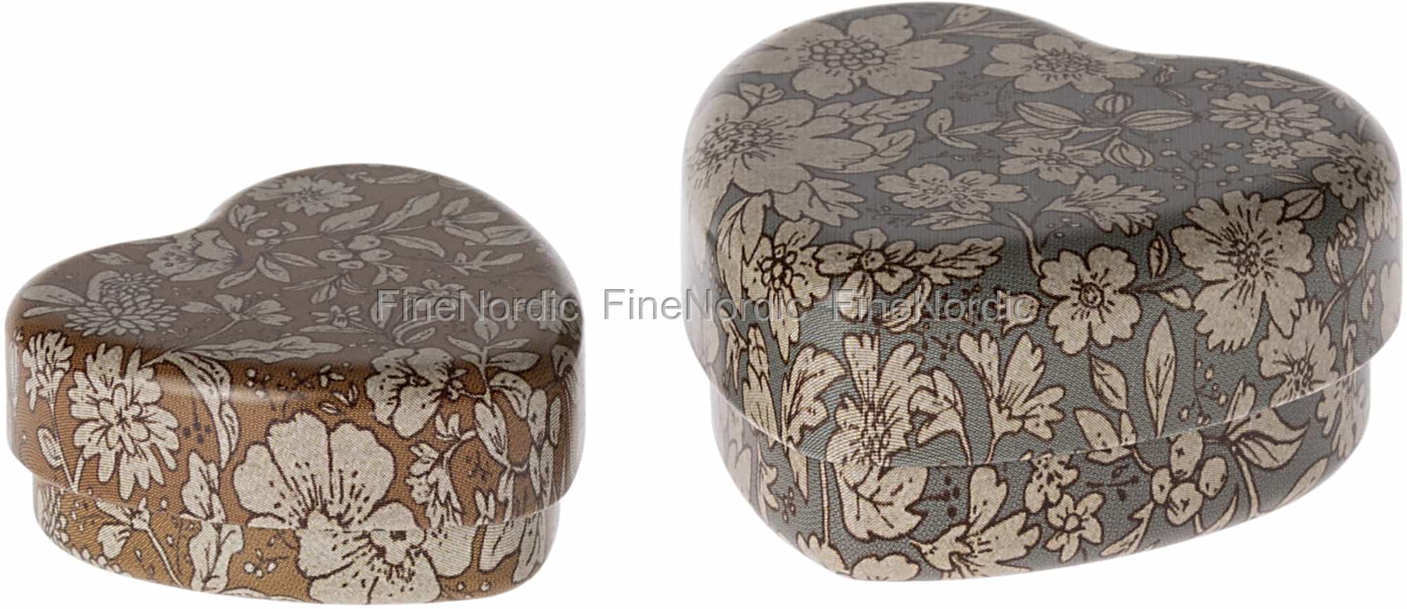 Maileg Hjerteboks i Metall Sett med 2 - Blå/Ocher Blossom