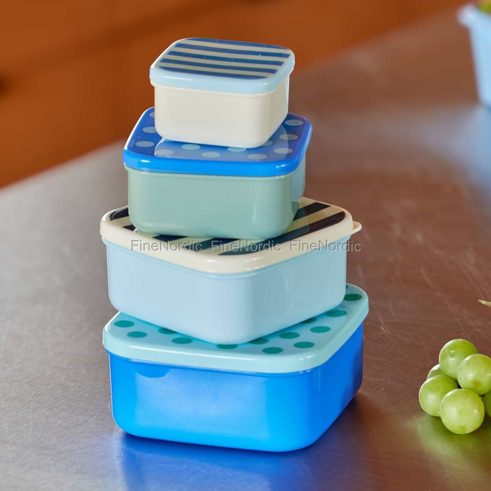 Rice Plast Matbokser - Striper og Prikker - Sett med 4