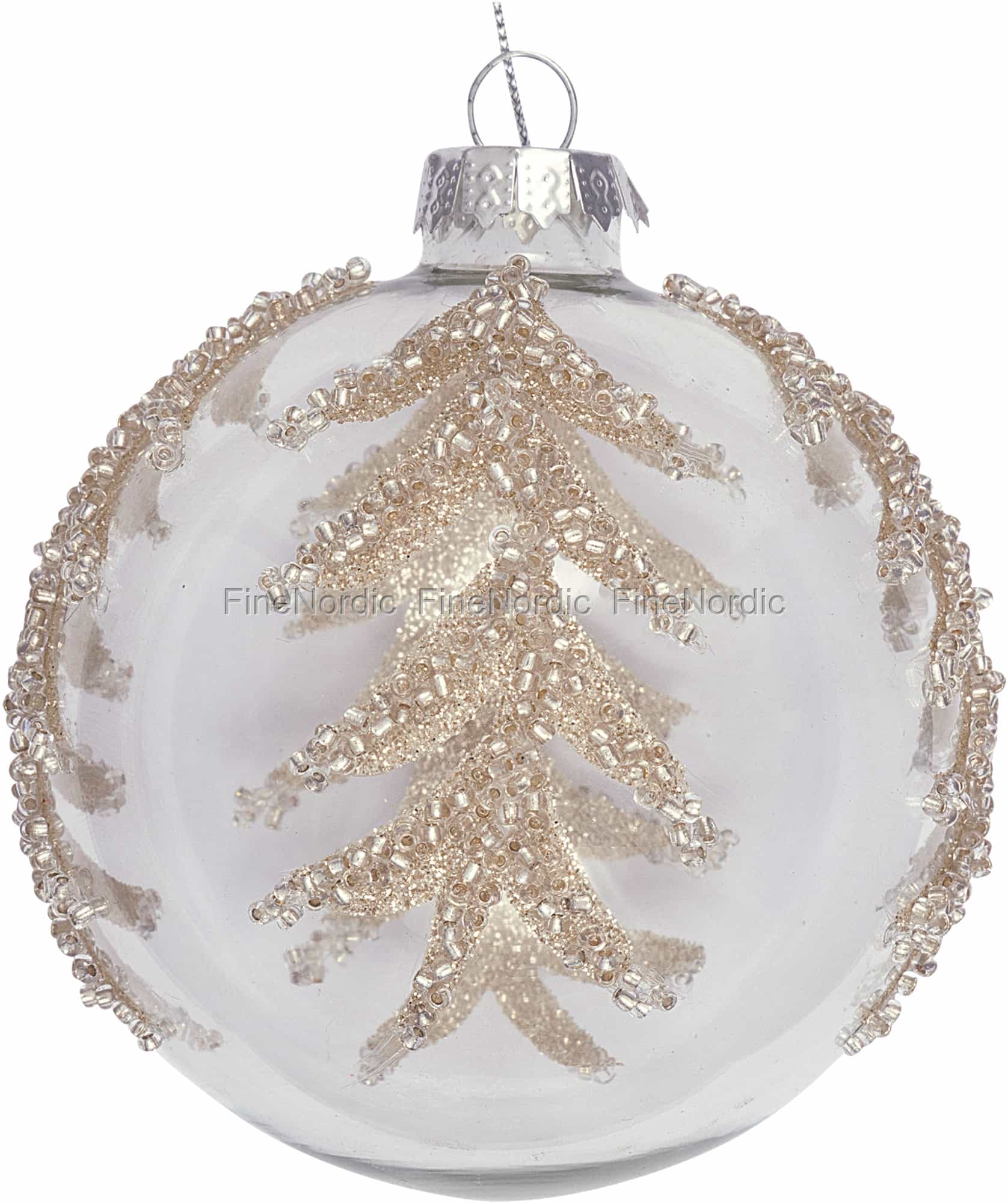 GreenGate Julekule Glass Klar Blad Gull Glitter