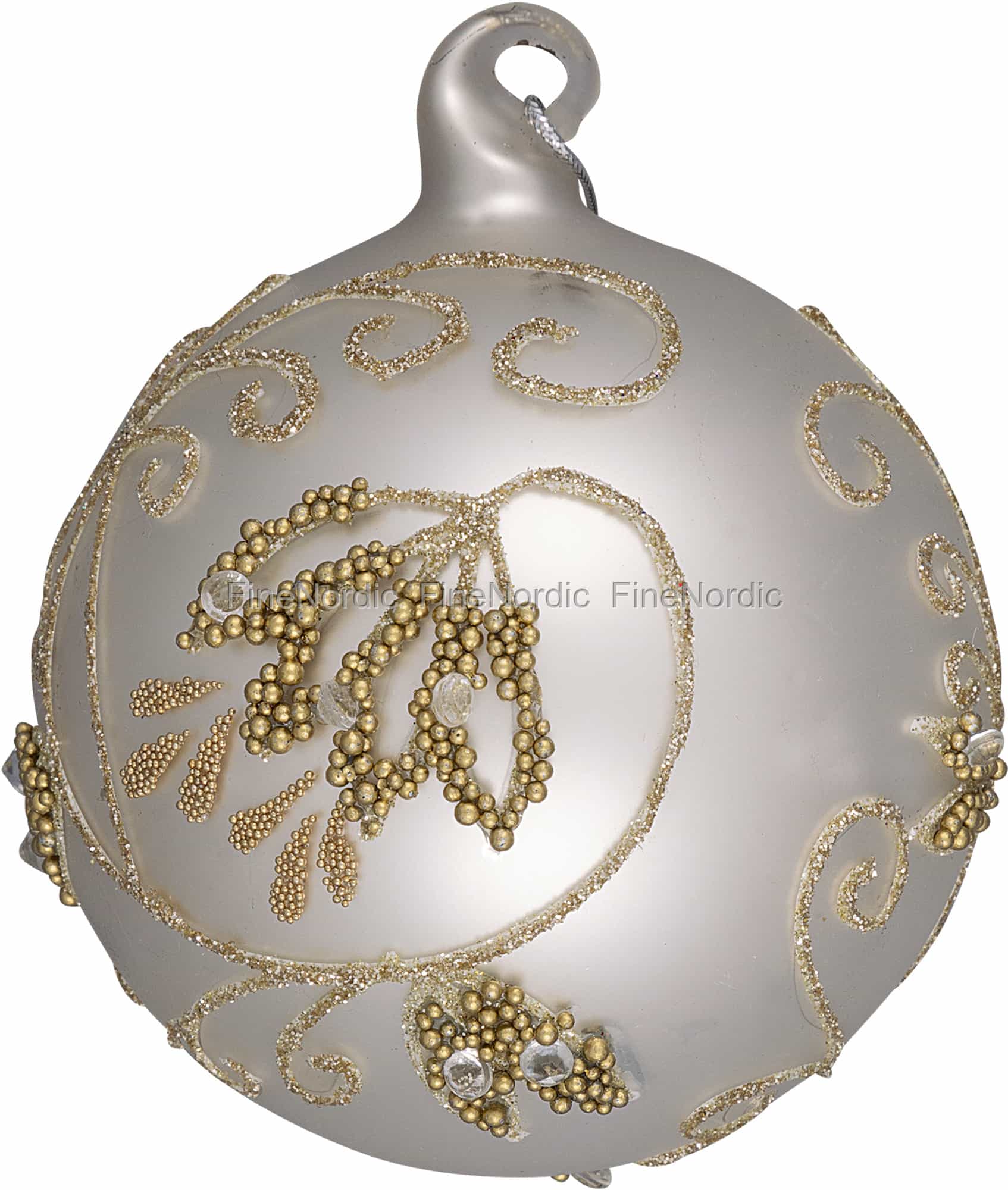 GreenGate Julekule Glass Hvit Perler Gull