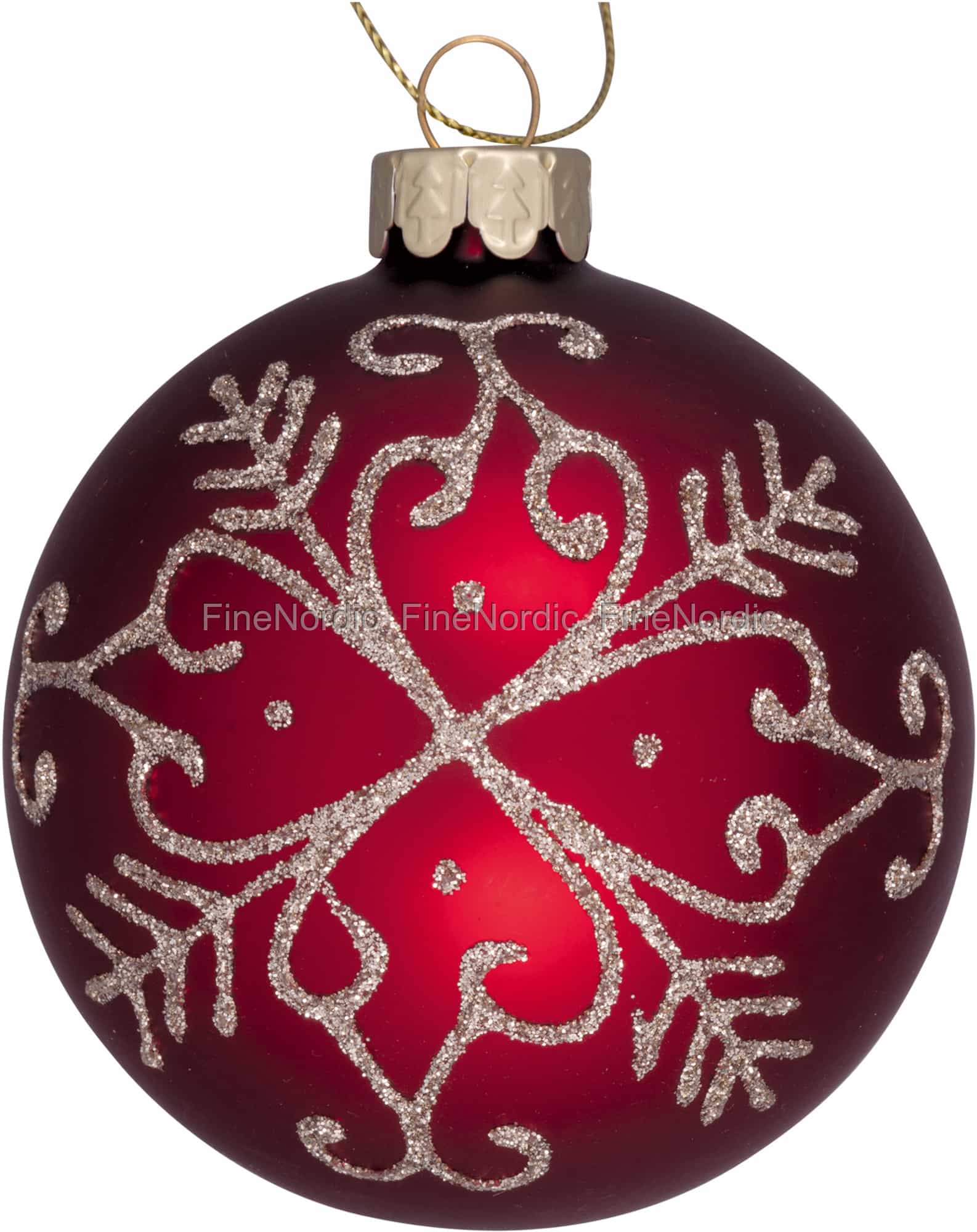 GreenGate Julekule Glass Rød Snøfnugg Gull Glitter