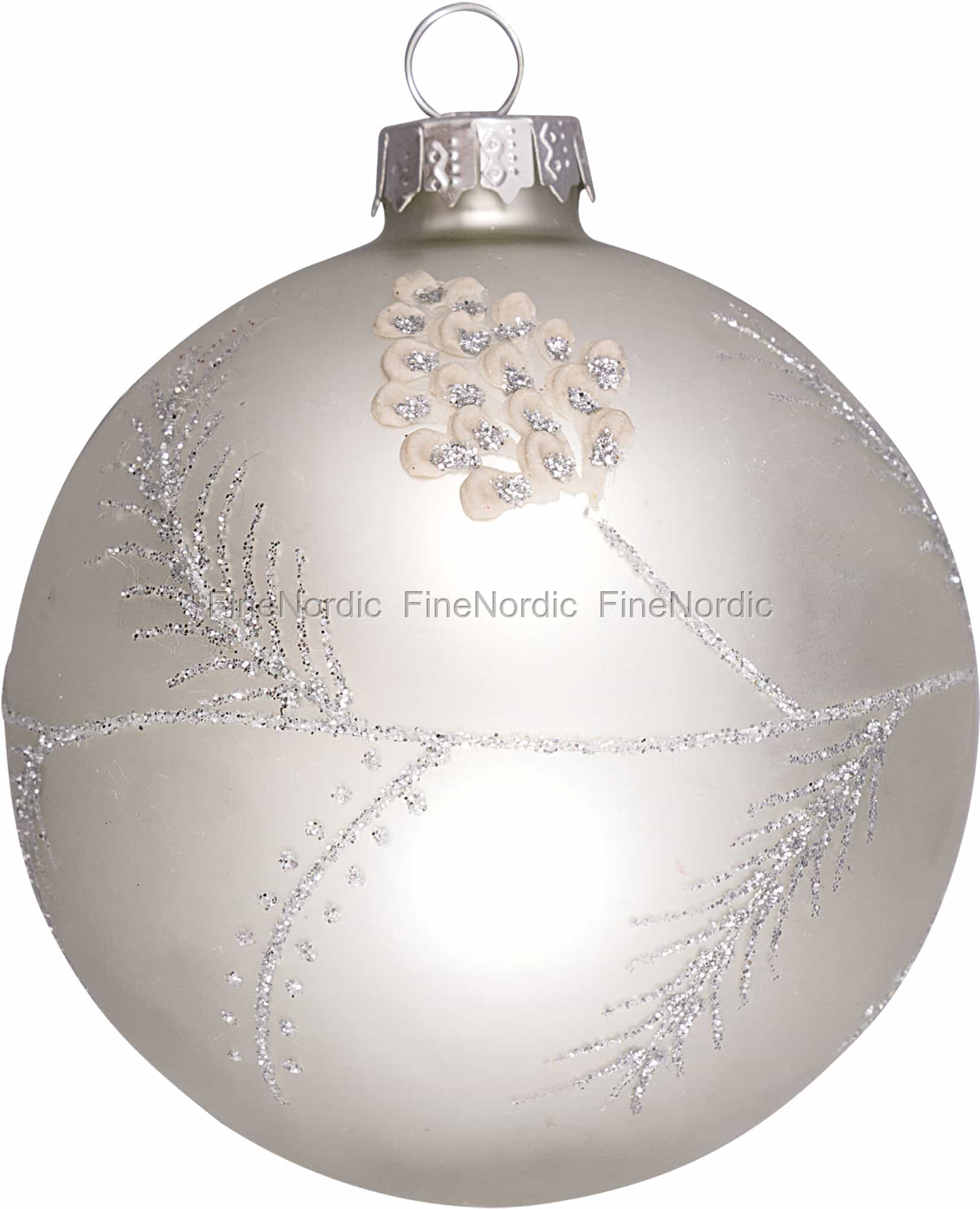 GreenGate Julekule Glass Xmas Branch Sølv Glitter