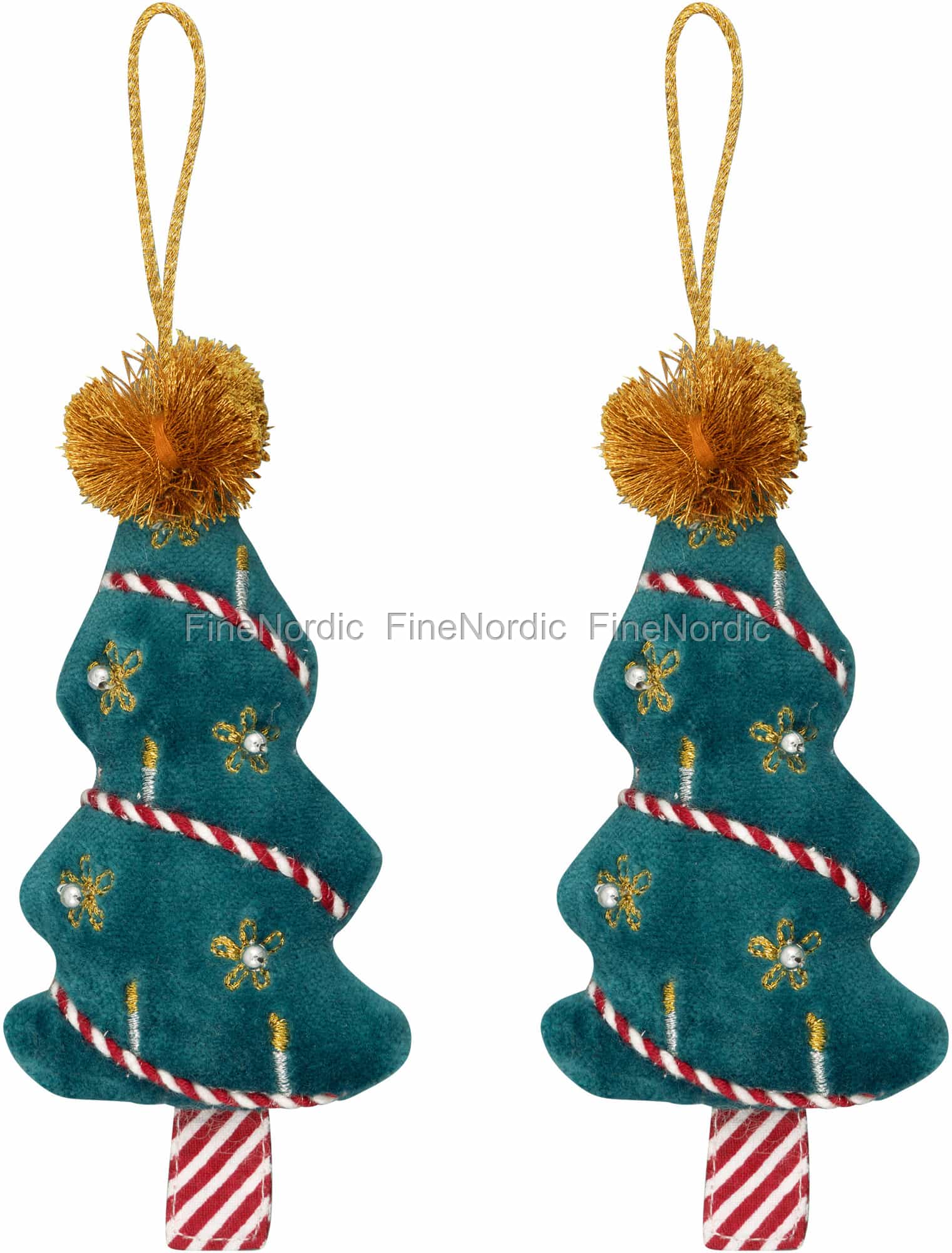 GreenGate Julepynt Juletre Grønn med Broderi Sett med 2