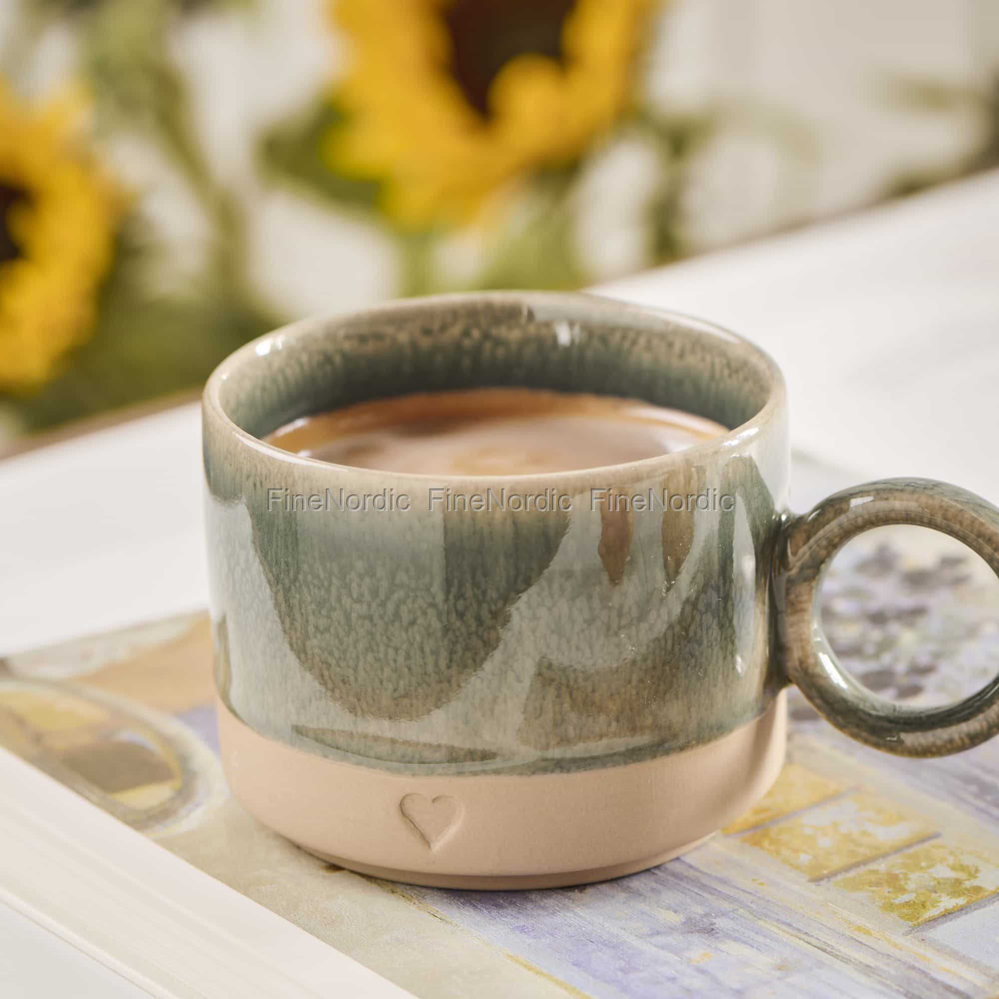 Ib Laursen Krus med Håndtak Heart Matt Brun Leire - Grønn Kant 290 ml