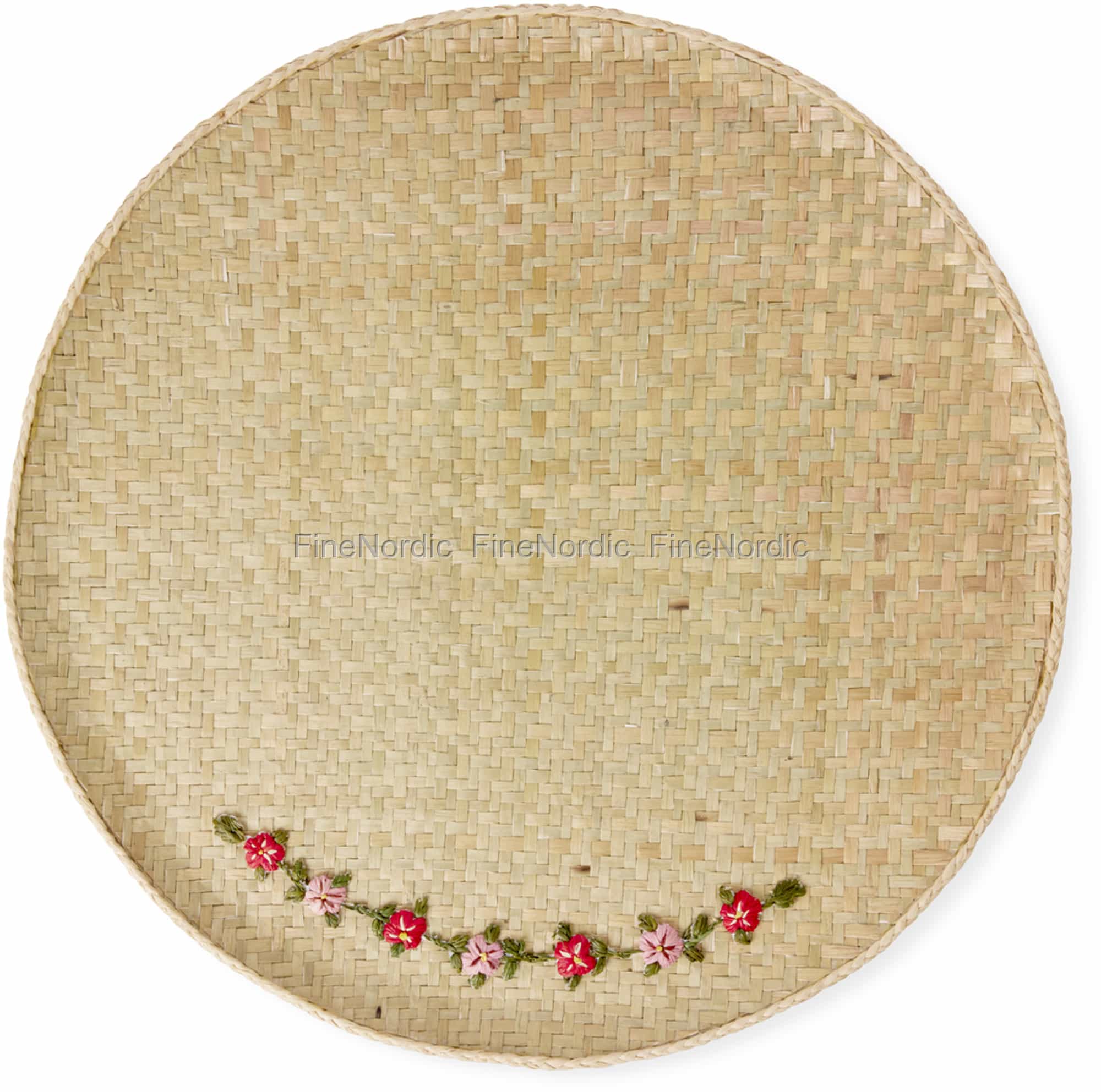 Rice Raffia Brett Rund - "Flower Vine" - Stor