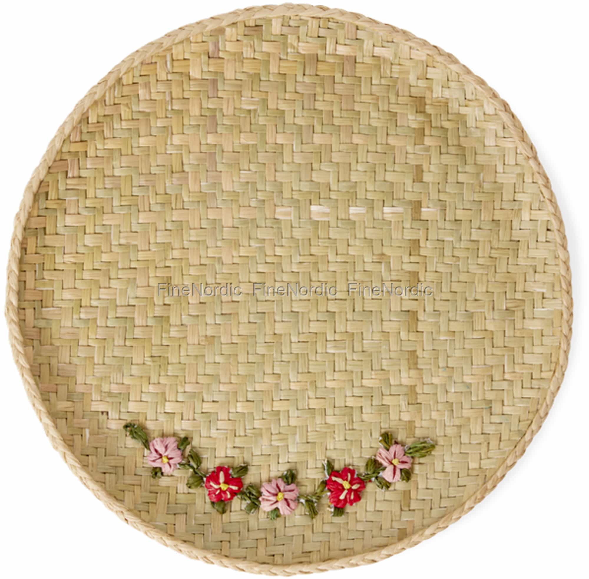Rice Raffia Brett Rund - "Flower Vine" - Liten